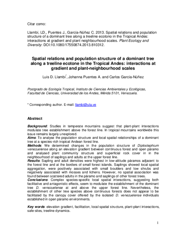 Pdf Spatial Relations And Population Structure Of A Dominant Tree