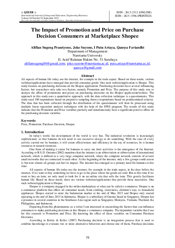(PDF) The Impact of Promotion and Price on Purchase Decision Consumers ...