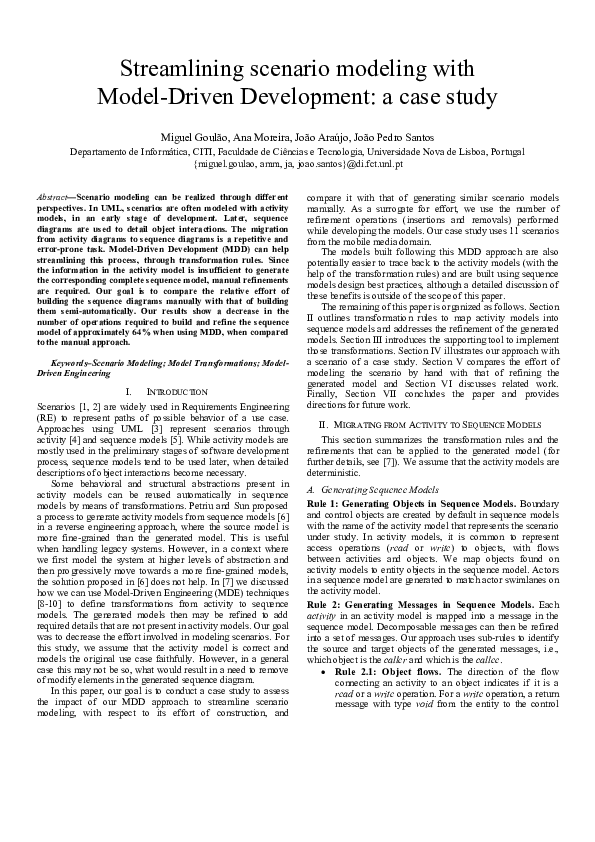 (PDF) Streamlining scenario modeling with Model-Driven Development: A case study | joao pedro ...