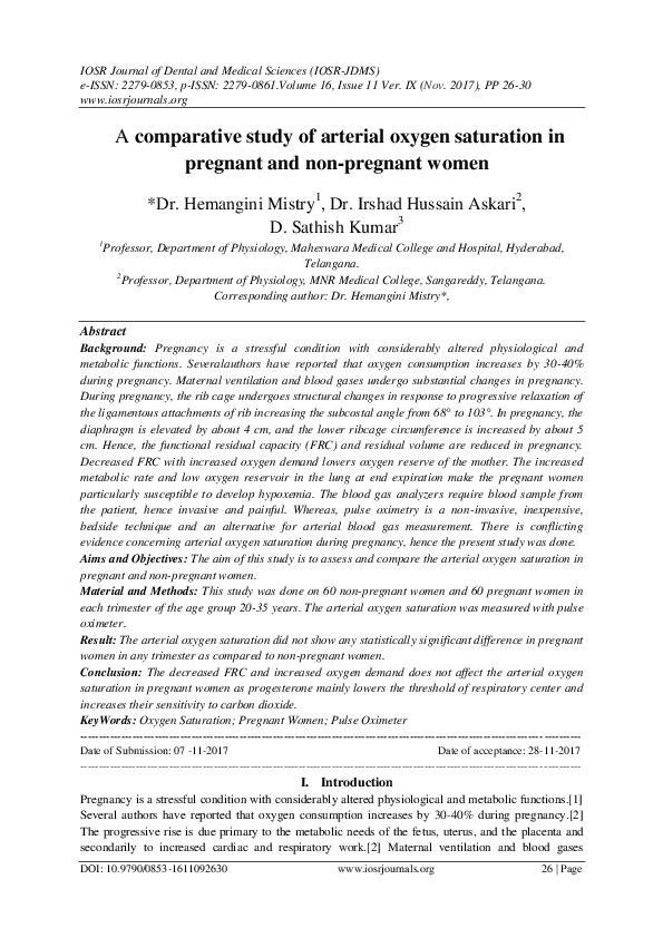 (PDF) A comparative study of arterial oxygen saturation in pregnant and ...