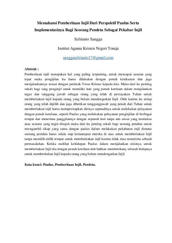 (PDF) Memahami Pemberitaan Injil Dari Perspektif Paulus Serta ...