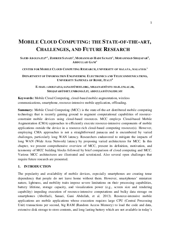 (PDF) Mobile cloud computing: The-state-of-the-art, challenges, and future research