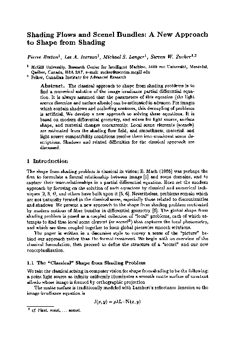 (PDF) Shading flows and scenel bundles: A new approach to shape from ...