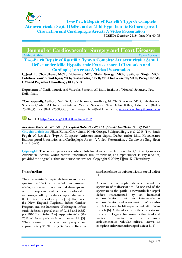 (PDF) Two-Patch Repair of Rastelli’s Type-A Complete Atrioventricular ...