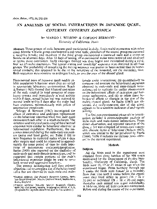 (PDF) An analysis of social interactions in Japanese quail, Coturnix ...