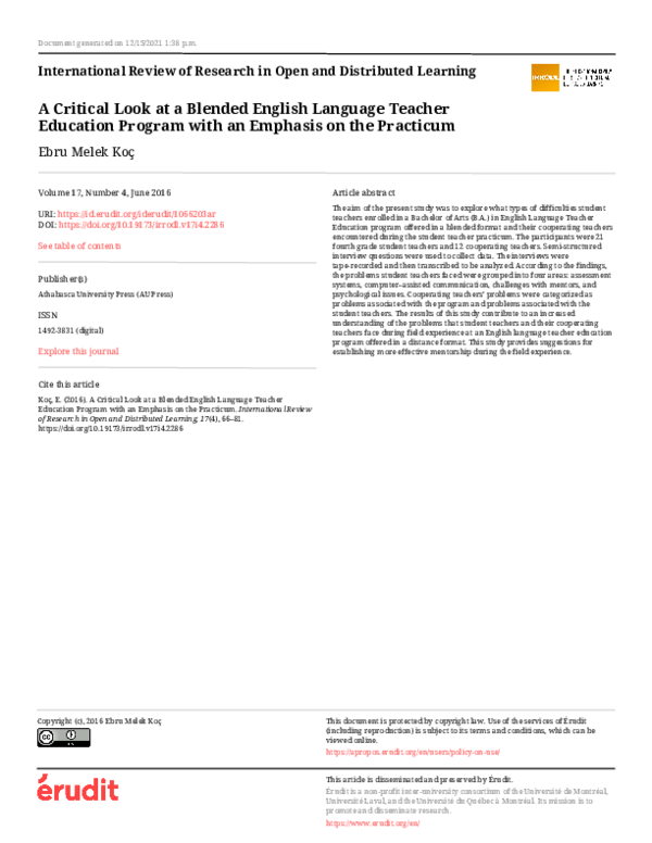 (PDF) A Critical Look at a Blended English Language Teacher Education ...