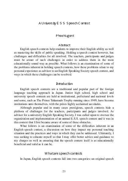 (PDF) A University E.S.S. Speech Contest