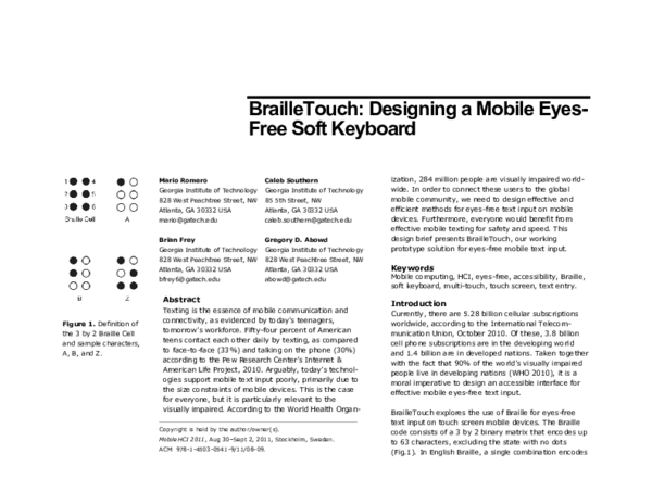 (PDF) BrailleTouch: Designing a mobile eyes-free soft keyboard
