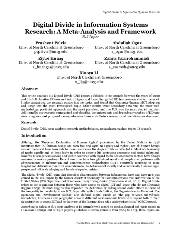 (PDF) Digital Divide in Information Systems Research: A Meta-Analysis ...