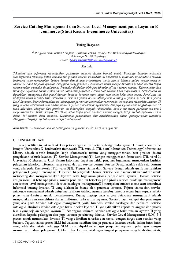 (PDF) Service Catalog Management dan Service Level Management pada Layanan E- commerce (Studi ...