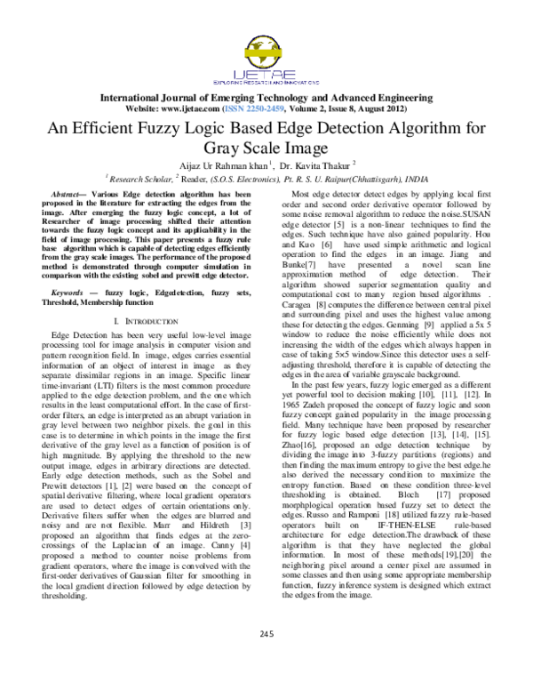 Pdf An Efficient Fuzzy Logic Based Edge Detection Algorithm For Gray