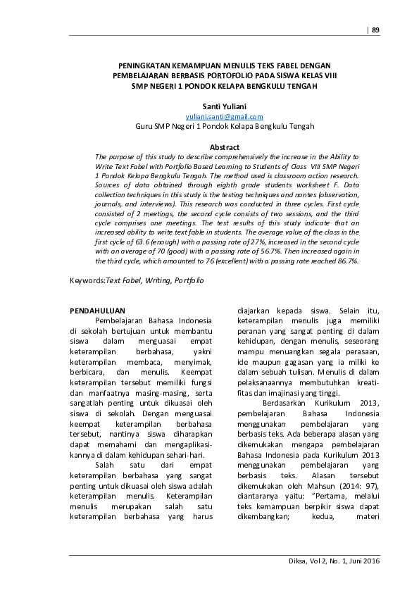 (PDF) Peningkatan Kemampuan Menulis Teks Fabel Dengan Pembelajaran ...