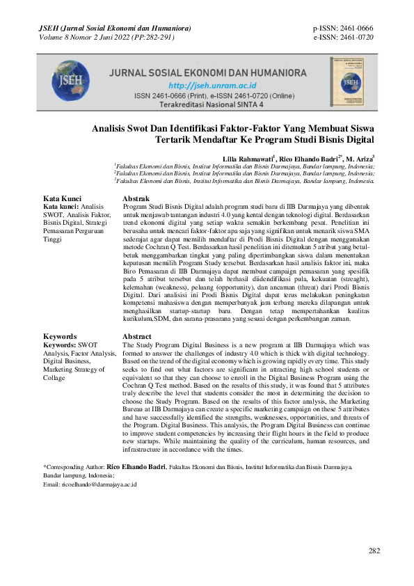 (PDF) Analisis Swot Dan Identifikasi Faktor-Faktor Yang Membuat Siswa Tertarik Mendaftar Ke ...