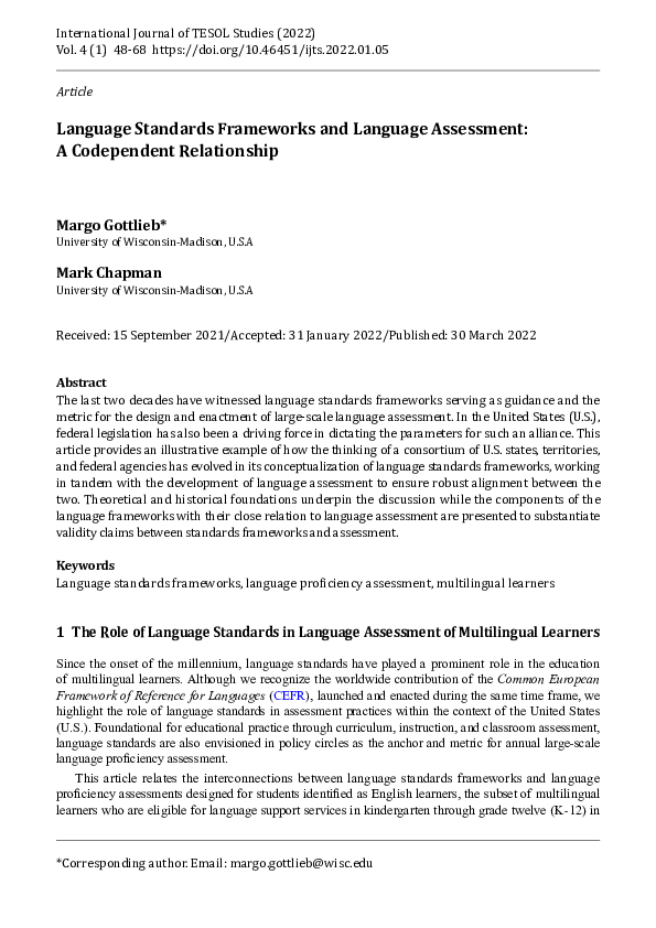 (PDF) Language Standards Frameworks and Language Assessment: A ...