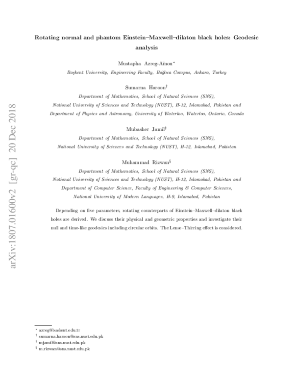 (PDF) Rotating normal and phantom Einstein–Maxwell–dilaton black holes ...