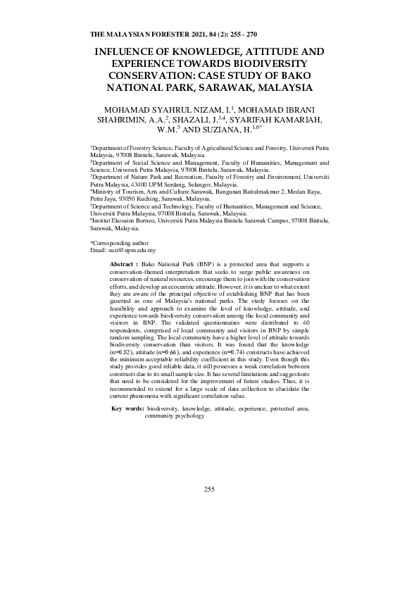 (PDF) INFLUENCE OF KNOWLEDGE, ATTITUDE AND EXPERIENCE TOWARDS BIODIVERSITY CONSERVATION: CASE ...