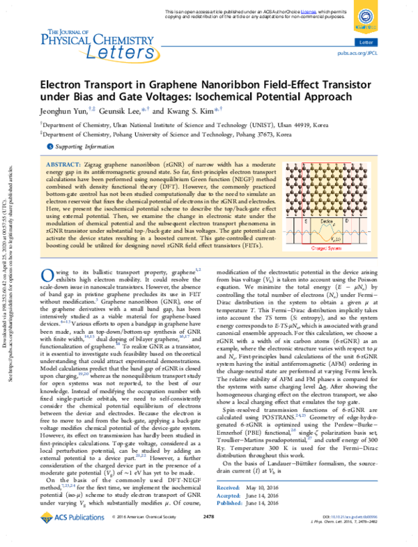 (PDF) Electron Transport in Graphene Nanoribbon Field-Effect Transistor under Bias and Gate ...