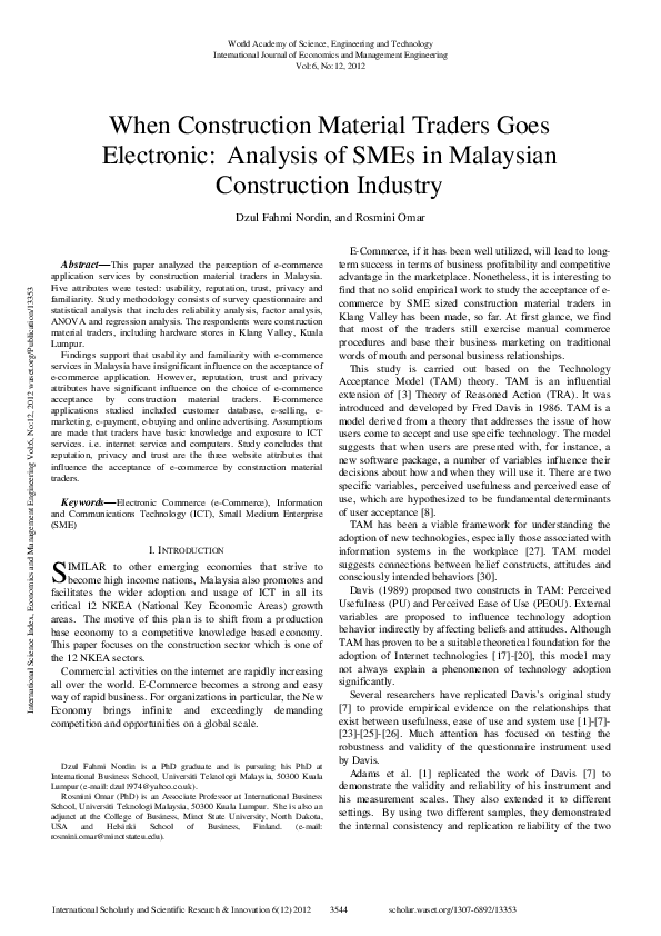 (PDF) When Construction Material Traders Goes Electronic: Analysis Of ...