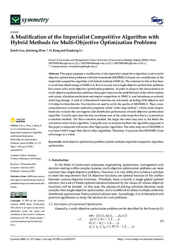 (PDF) A Modification of the Imperialist Competitive Algorithm with Hybrid Methods for Multi ...