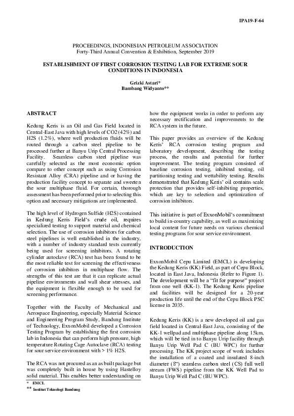 (PDF) ESTABLISHMENT OF FIRST CORROSION TESTING LAB FOR EXTREME SOUR ...
