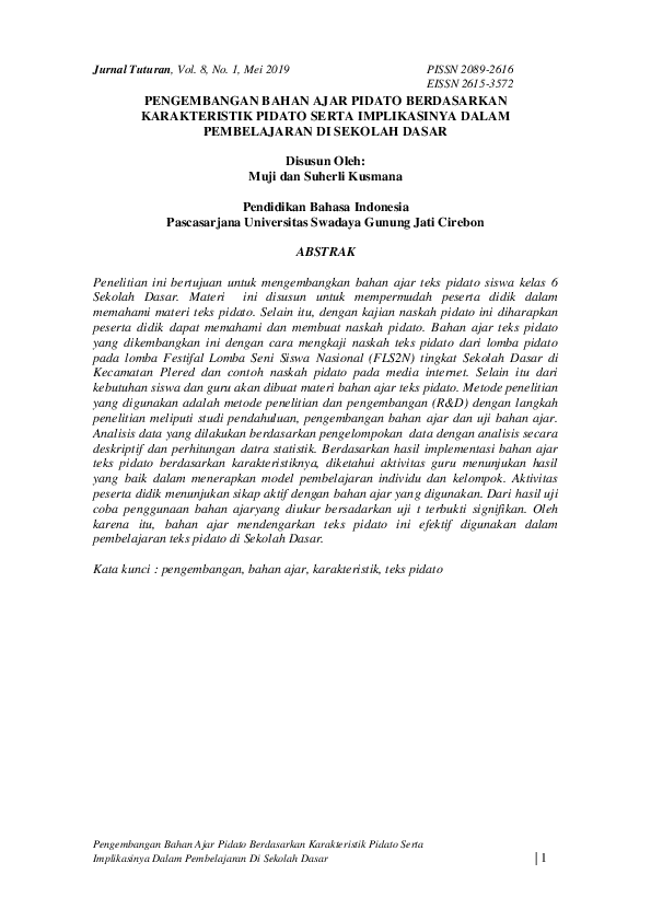 (PDF) Pengembangan Bahan Ajar Pidato Berdasarkan Karakteristik Pidato Serta Implikasinya Dalam ...