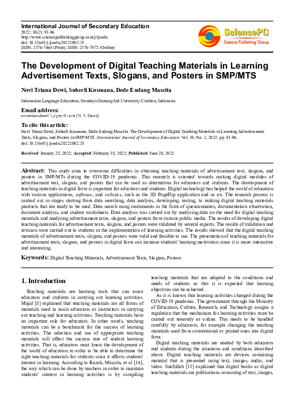 (PDF) The Development of Digital Teaching Materials in Learning Advertisement Texts, Slogans ...