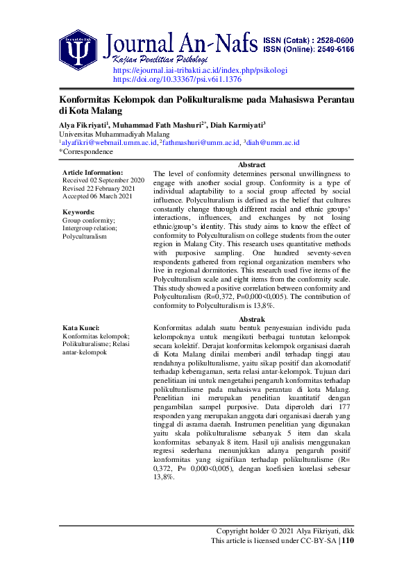 (PDF) Konformitas Kelompok dan Polikulturalisme pada Mahasiswa Perantau