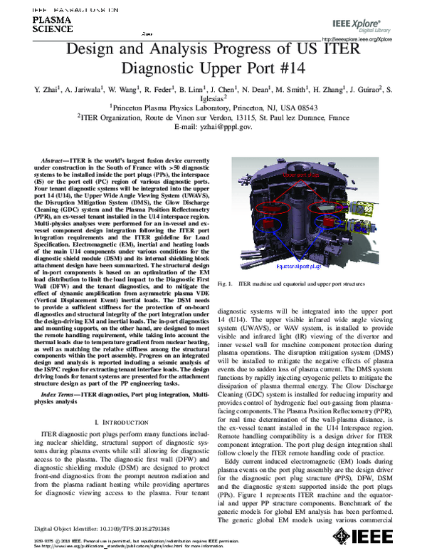 (PDF) Design and Analysis Progress of US ITER Diagnostic Upper Port #14