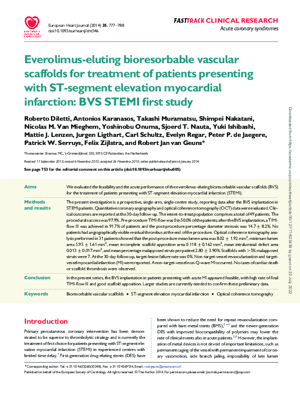 (PDF) Everolimus-eluting bioresorbable vascular scaffolds for treatment of patients presenting ...
