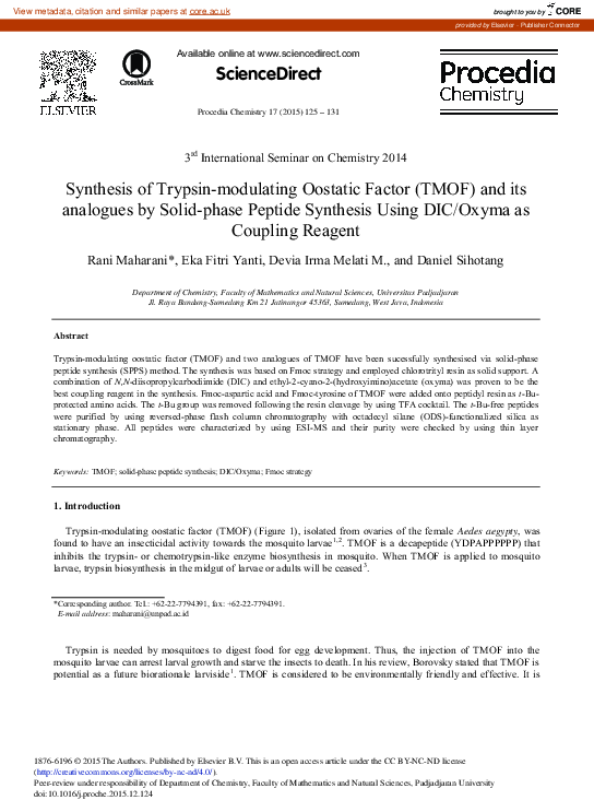 (PDF) Synthesis of Trypsin-modulating Oostatic Factor (TMOF) and its ...