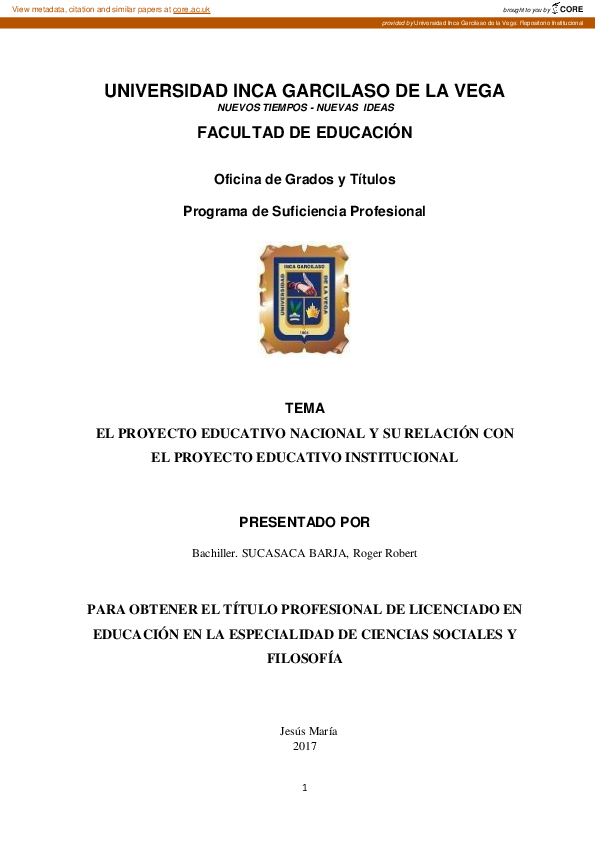 (PDF) El proyecto educativo nacional y su relación con el proyecto ...