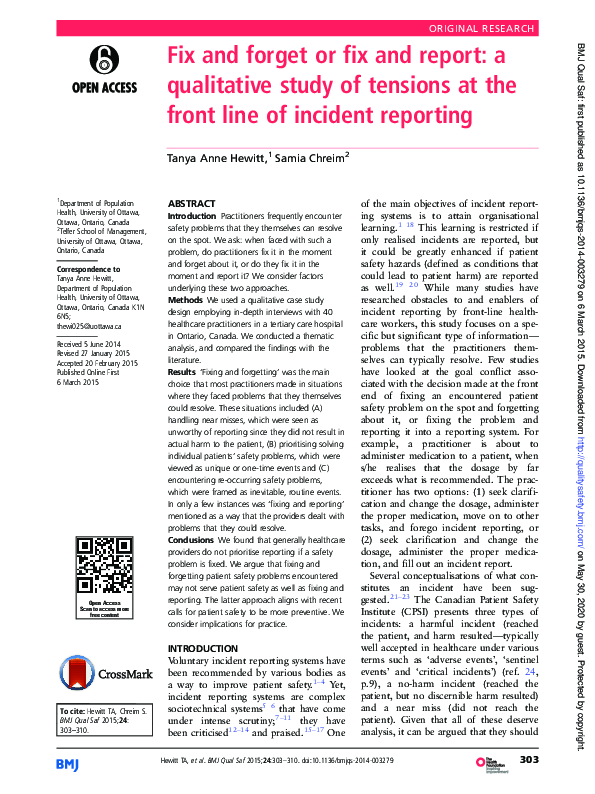 (PDF) Fix and forget or fix and report: a qualitative study of tensions ...