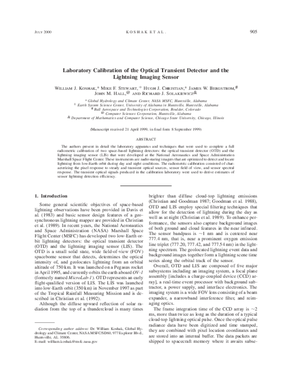 Pdf Laboratory Calibration Of The Optical Transient Detector And The Lightning Imaging Sensor