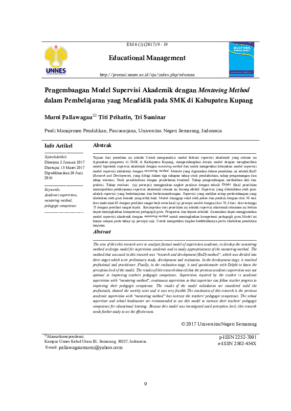 (PDF) Educational Management Pengembangan Model Supervisi Akademik dengan Mentoring Method dalam ...