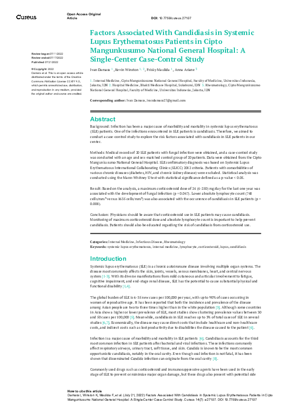 (PDF) Factors Associated With Candidiasis in Systemic Lupus ...