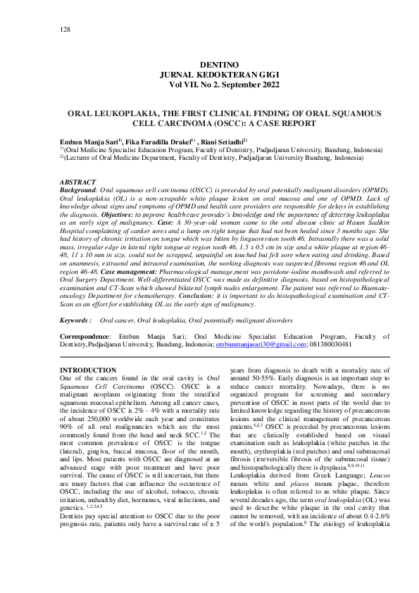 (PDF) Oral Leukoplakia, the First Clinical Finding of Oral Squamous ...