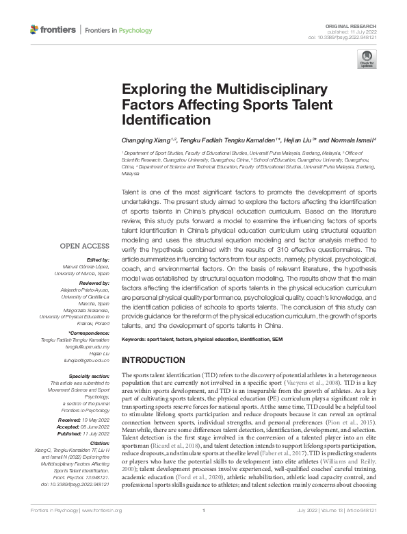 (PDF) Exploring the Multidisciplinary Factors Affecting Sports Talent ...