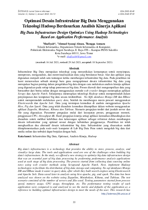 (PDF) Big Data Infrastructure Design Optimizes Using Hadoop Technologies Based on Application ...