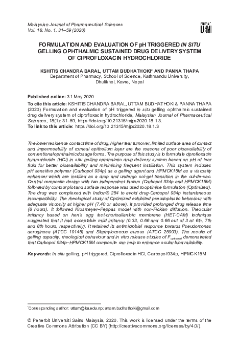 Pdf Ph Responsive In Situ Gel For Ciprofloxacin