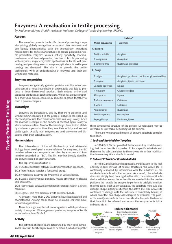 (PDF) Enzymes: A revaluation in textile processing | Ayaz Shaikh - Academia.edu