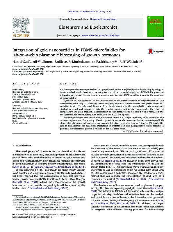 (PDF) Integration of gold nanoparticles in PDMS microfluidics for lab-on-a-chip plasmonic ...
