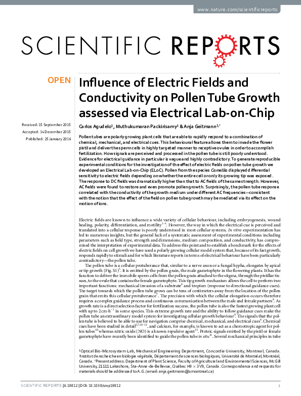 (PDF) Influence of Electric Fields and Conductivity on Pollen Tube ...