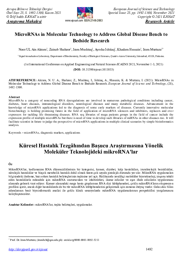 (PDF) MicroRNAs in molecular technology to address global diseases bench to bedside research