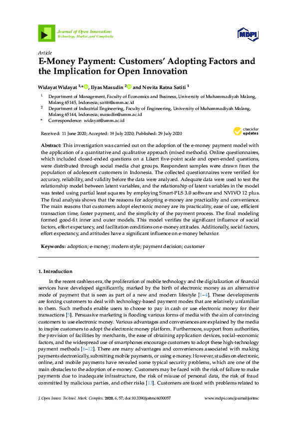 (PDF) E-Money Payment: Customers’ Adopting Factors and the Implication ...