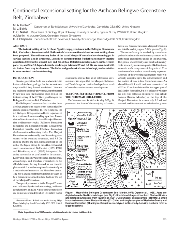 (PDF) Continental extensional setting for the Archean Belingwe Greenstone Belt, Zimbabwe