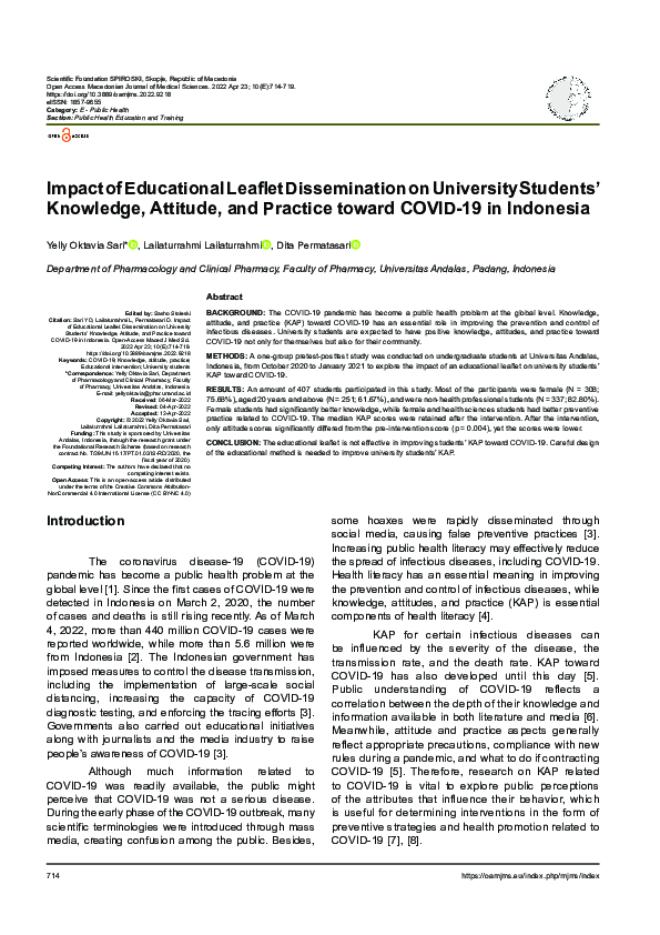 (PDF) Impact of Educational Leaflet Dissemination on University ...