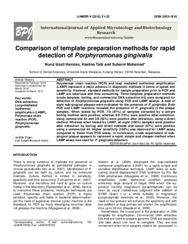 (PDF) Comparison of template preparation methods for rapid detection of ...