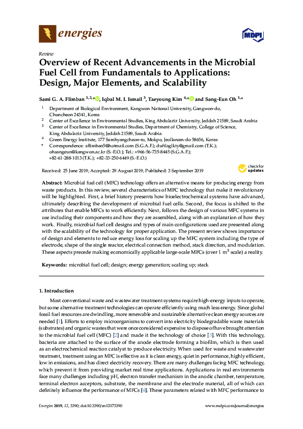 (PDF) Overview of Recent Advancements in the Microbial Fuel Cell from ...
