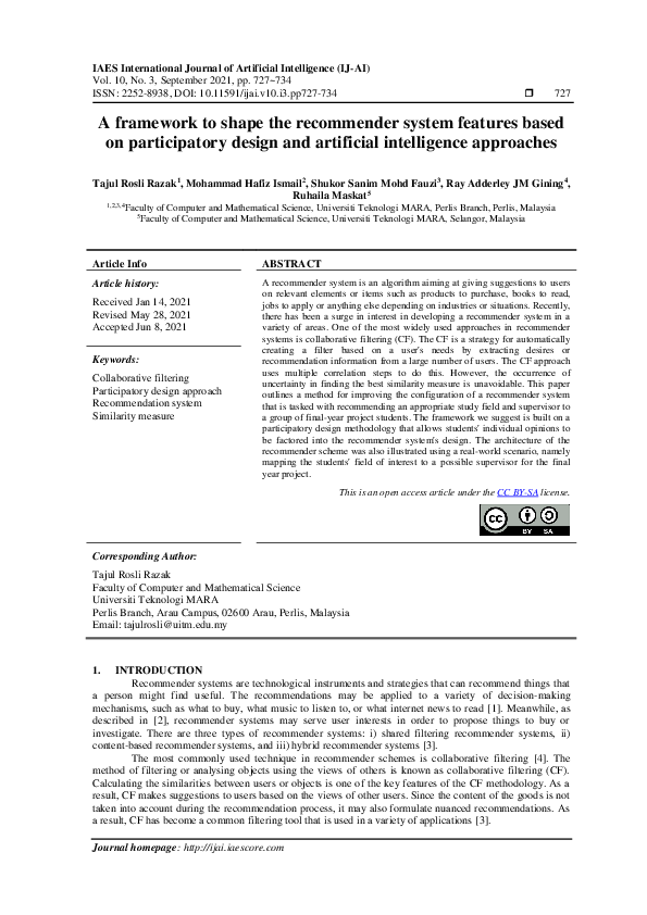 (PDF) A framework to shape the recommender system features based on ...