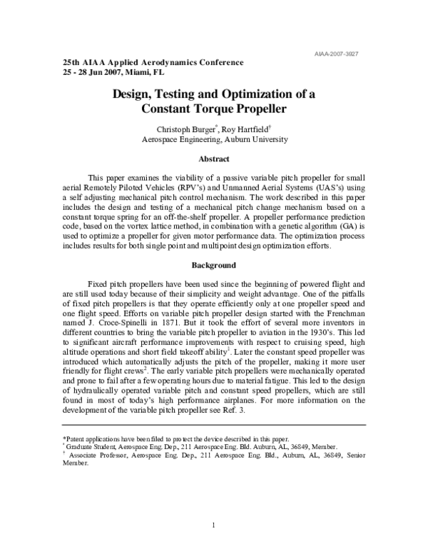 (PDF) Design, Testing and Optimization of a Constant Torque Propeller (PDF) Design, Testing and Optimization of a Constant Torque Propeller